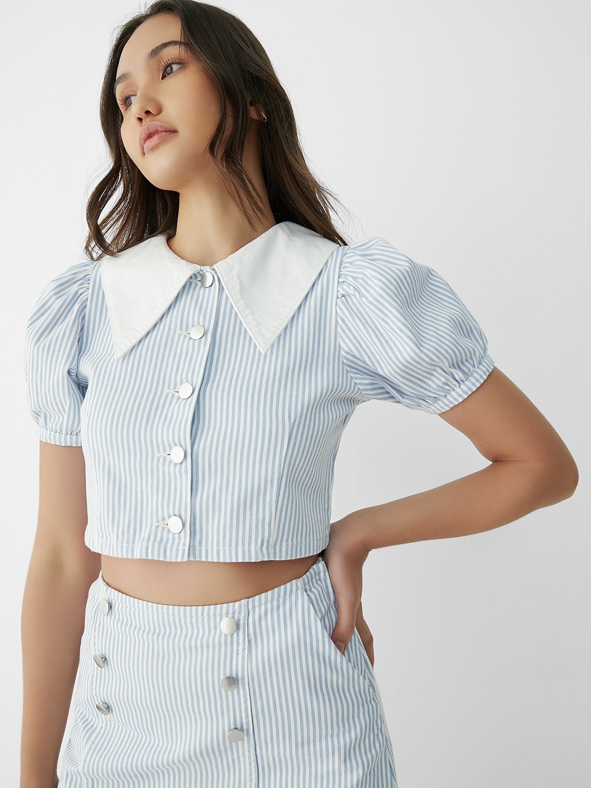 Sustainable Puffed Sleeve Crop Top Blue Pomelo Fashion