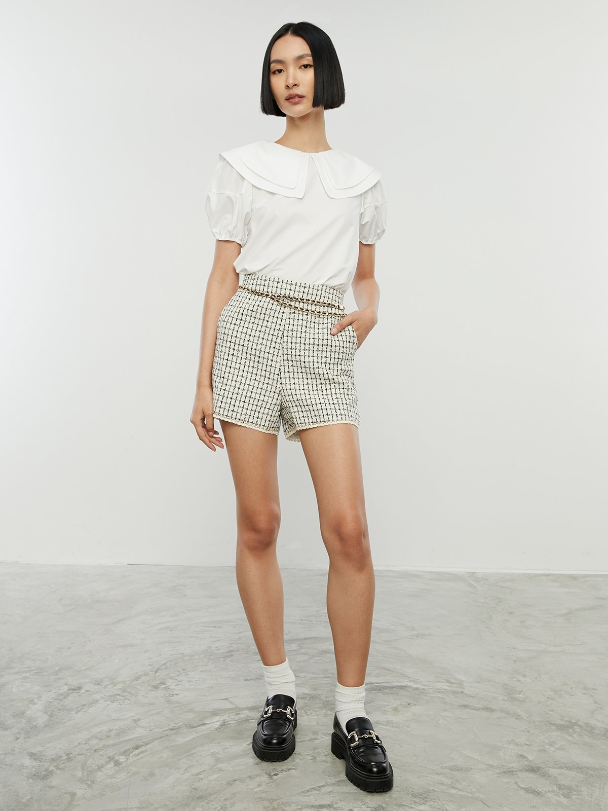 Sailor Collar Puffed Sleeve Blouse White Pomelo Fashion