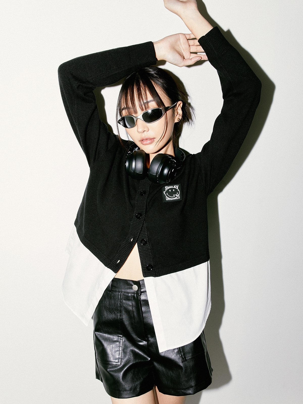 Pomelo Smiley Embroidered Logo Cardigan Black Pomelo Fashion