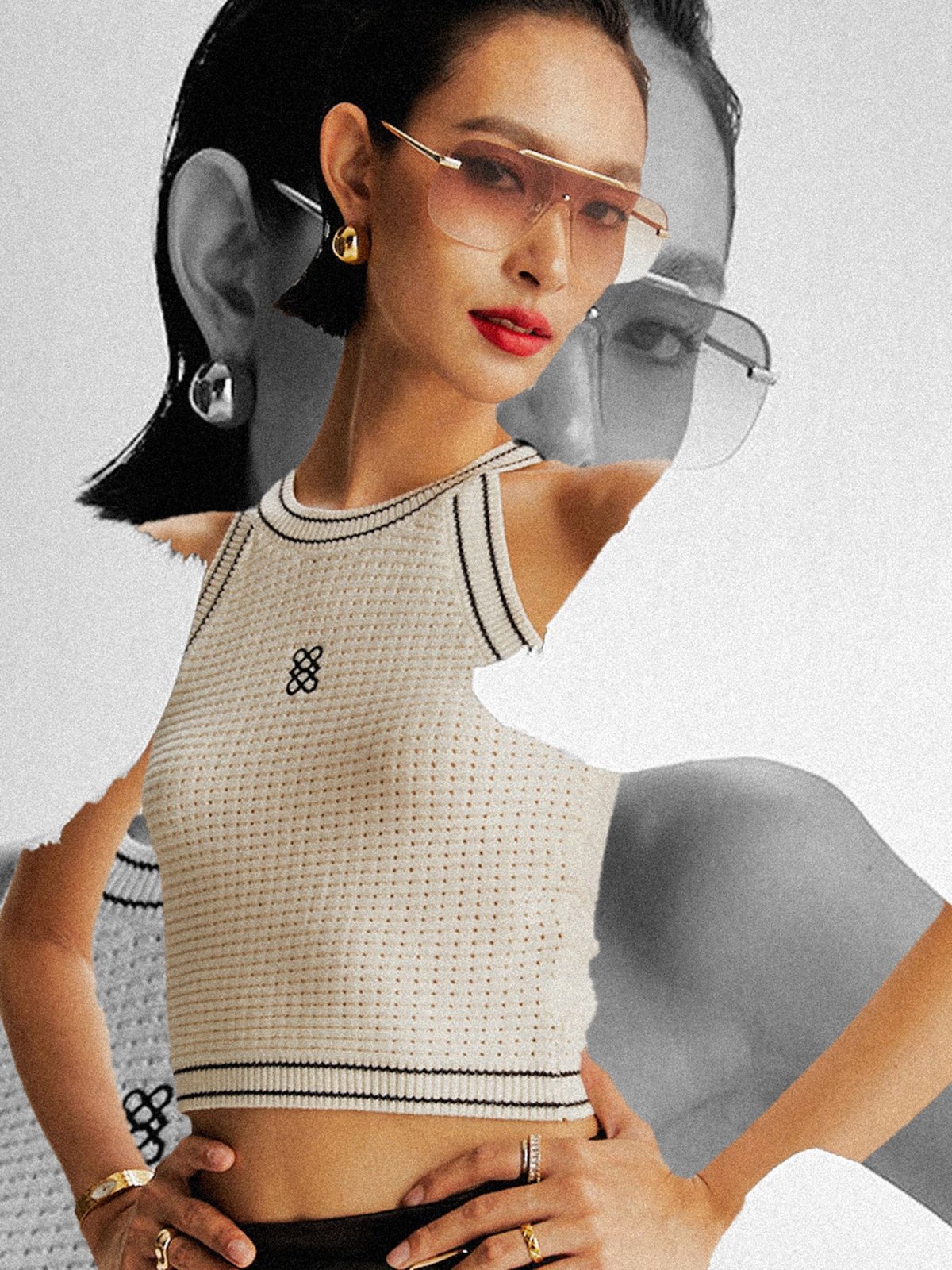 Logo Embroidered Tank Top Cream Pomelo Fashion