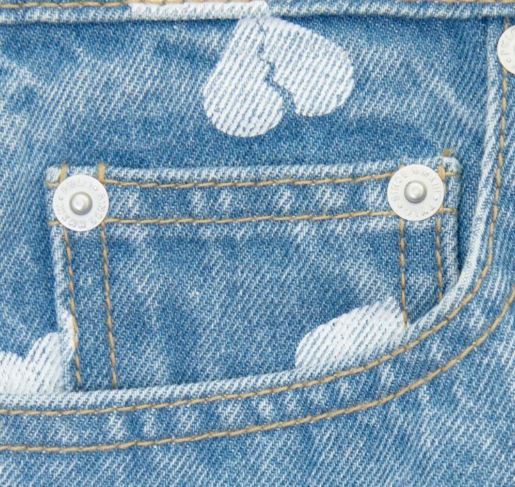 Sustainable Heart Print Denim Shorts Light Blue Pomelo Fashion