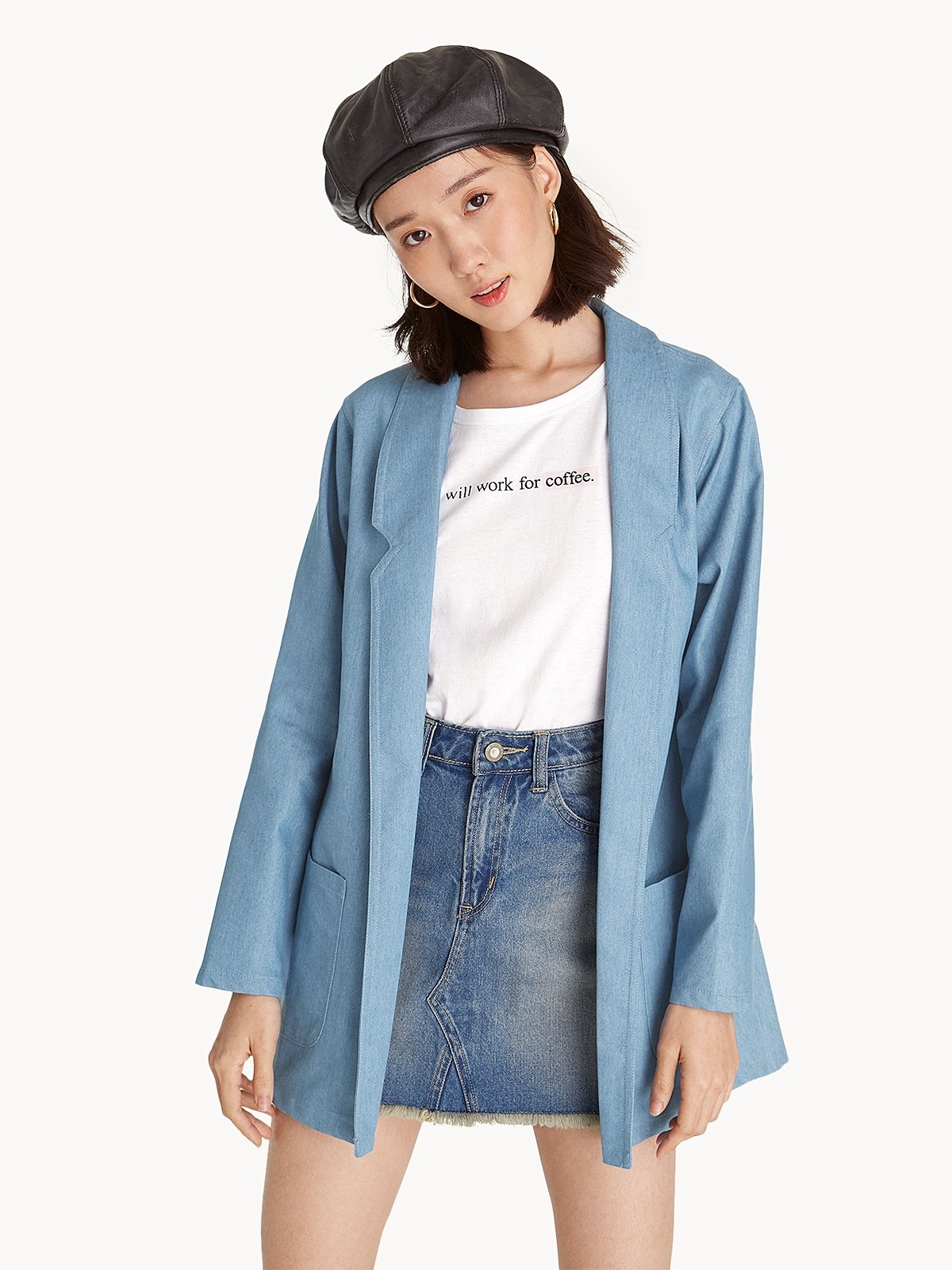 Oversized Pocket Blazer - Blue - Pomelo Fashion