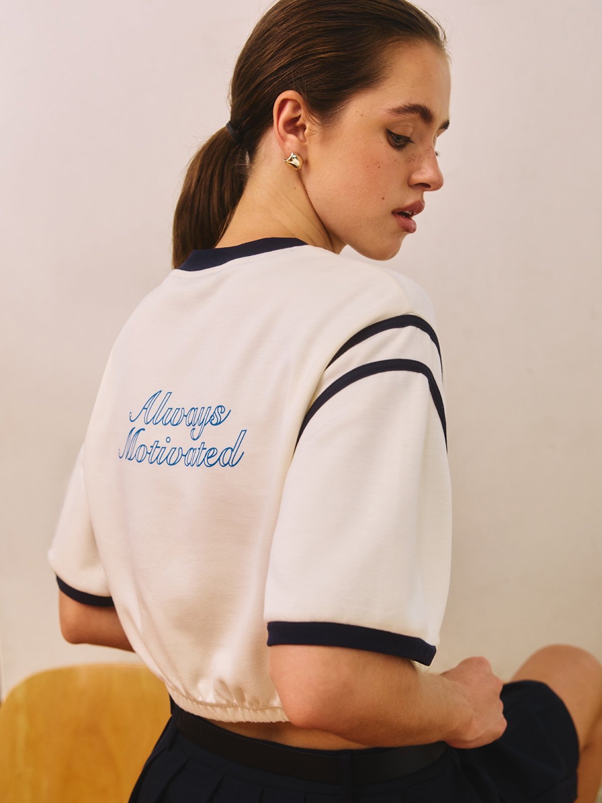 Drawstring Crop Top - Off-White - Pomelo Fashion