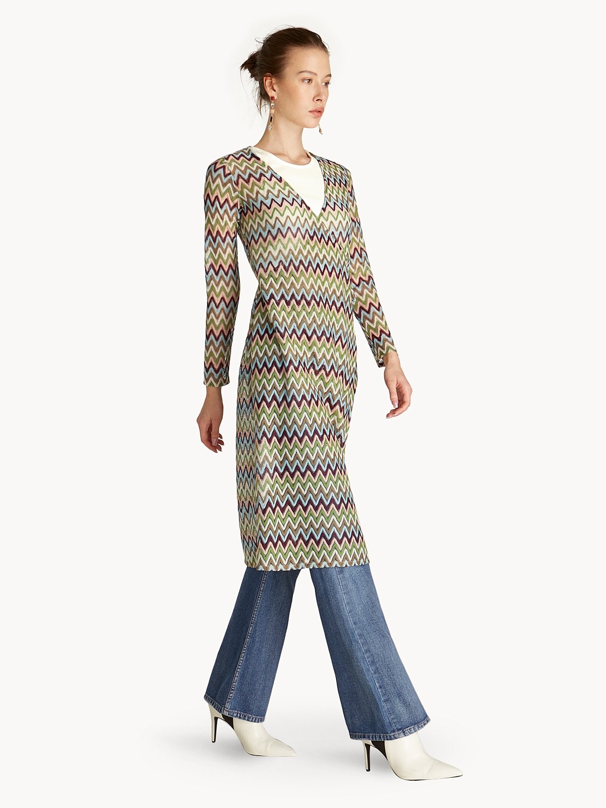 Midi Flame Stitch Sheer Cardigan - Pomelo Fashion