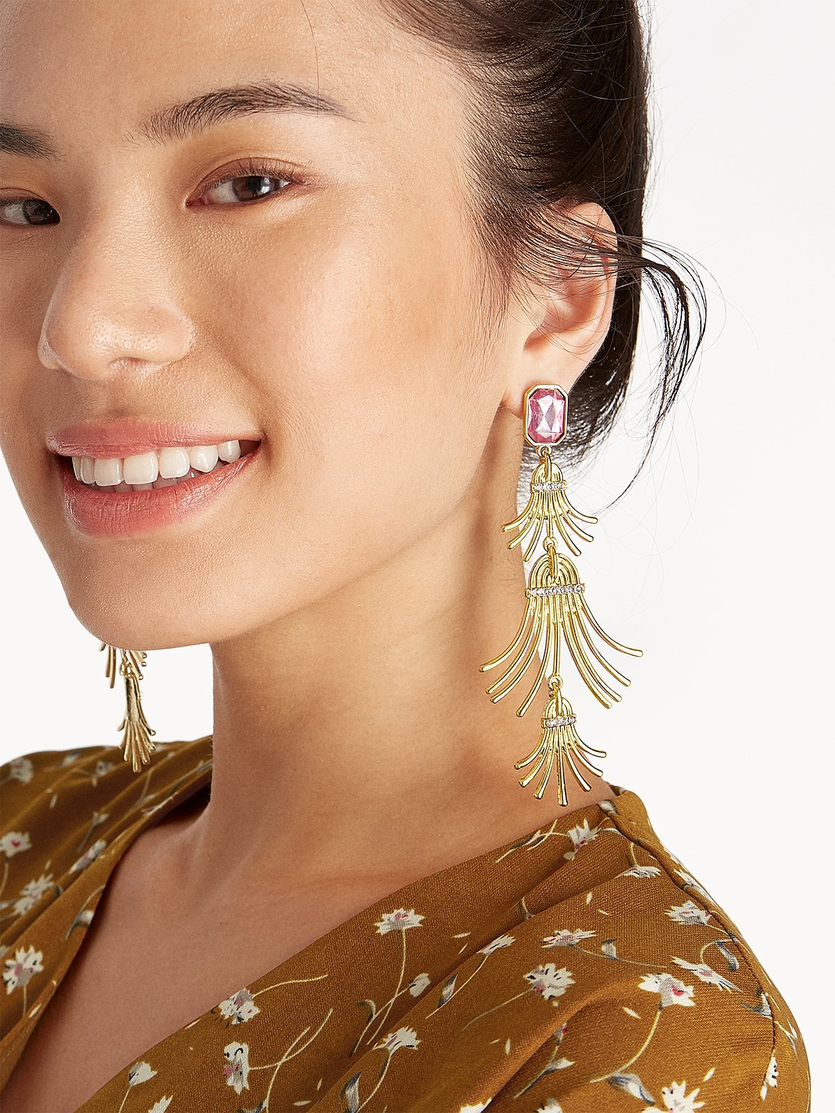 Flared Triple Drop Earrings - Gold - Pomelo Fashion