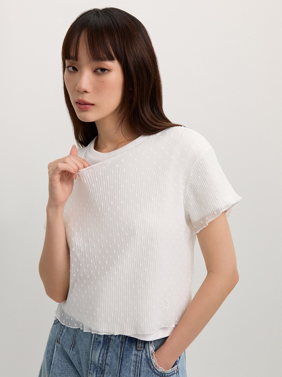 Layered Polka Dot Top - White - Pomelo Fashion