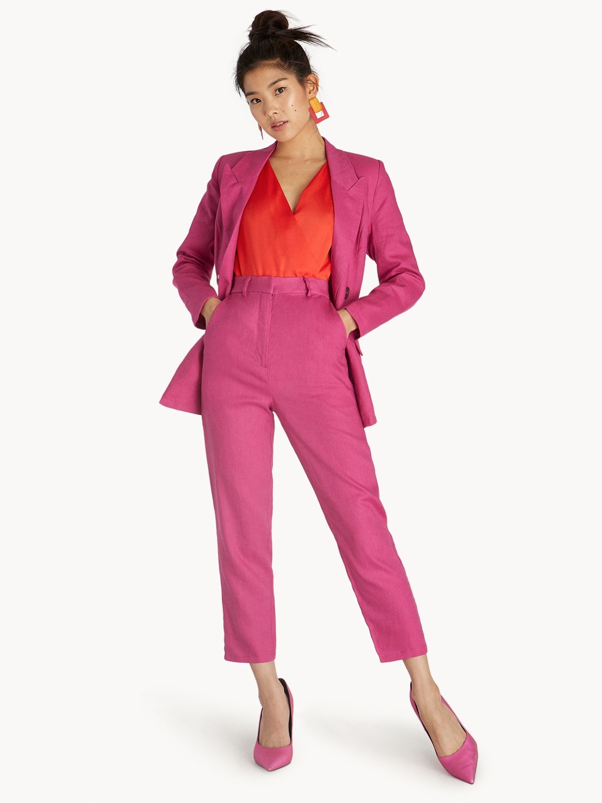Linen Cropped Pants Pink Pomelo Fashion