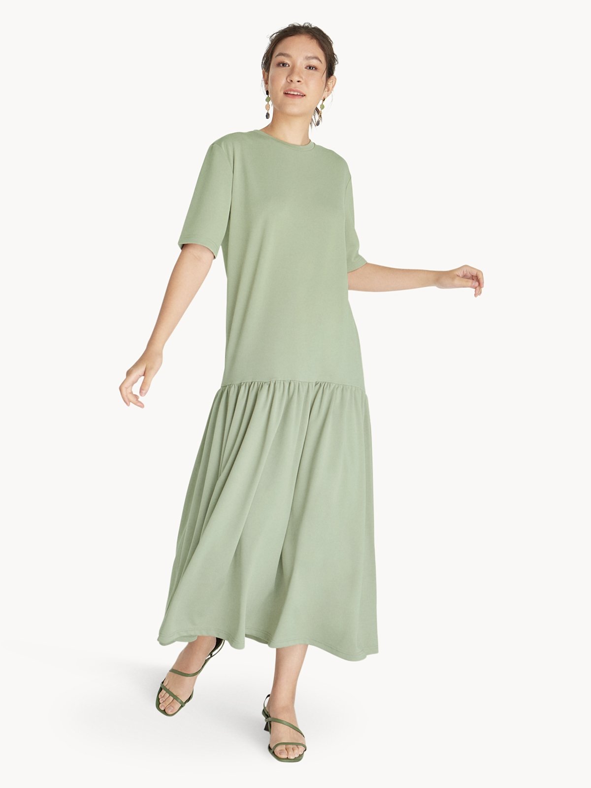 Maxi Drop Waist Straight Dress - Green - Pomelo Fashion