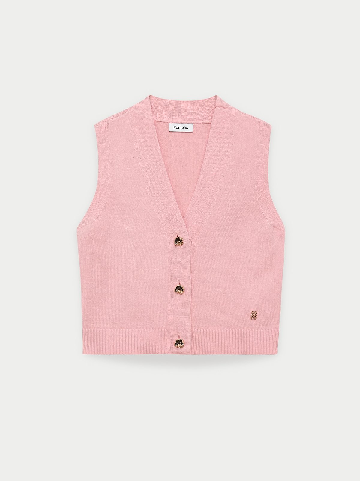 Buttoned Knit Vest - Light Pink - Pomelo Fashion