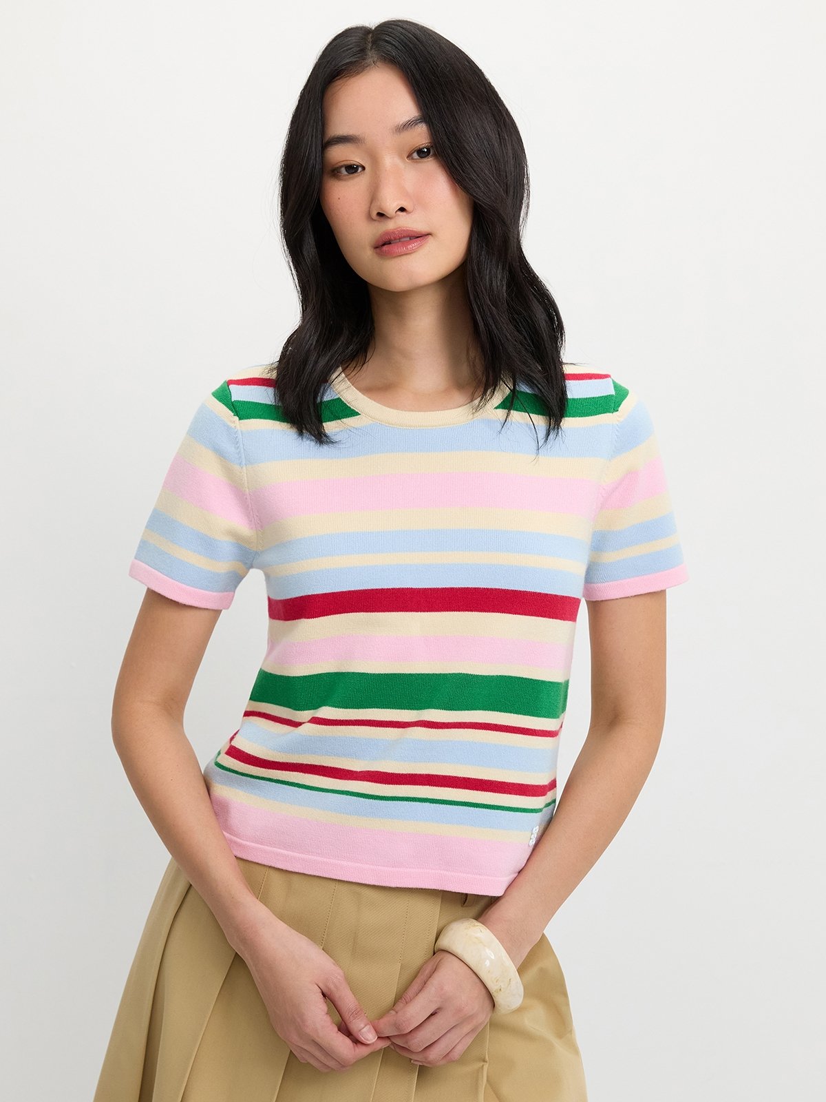 Striped Knit Tee - Multi Color - Pomelo Fashion