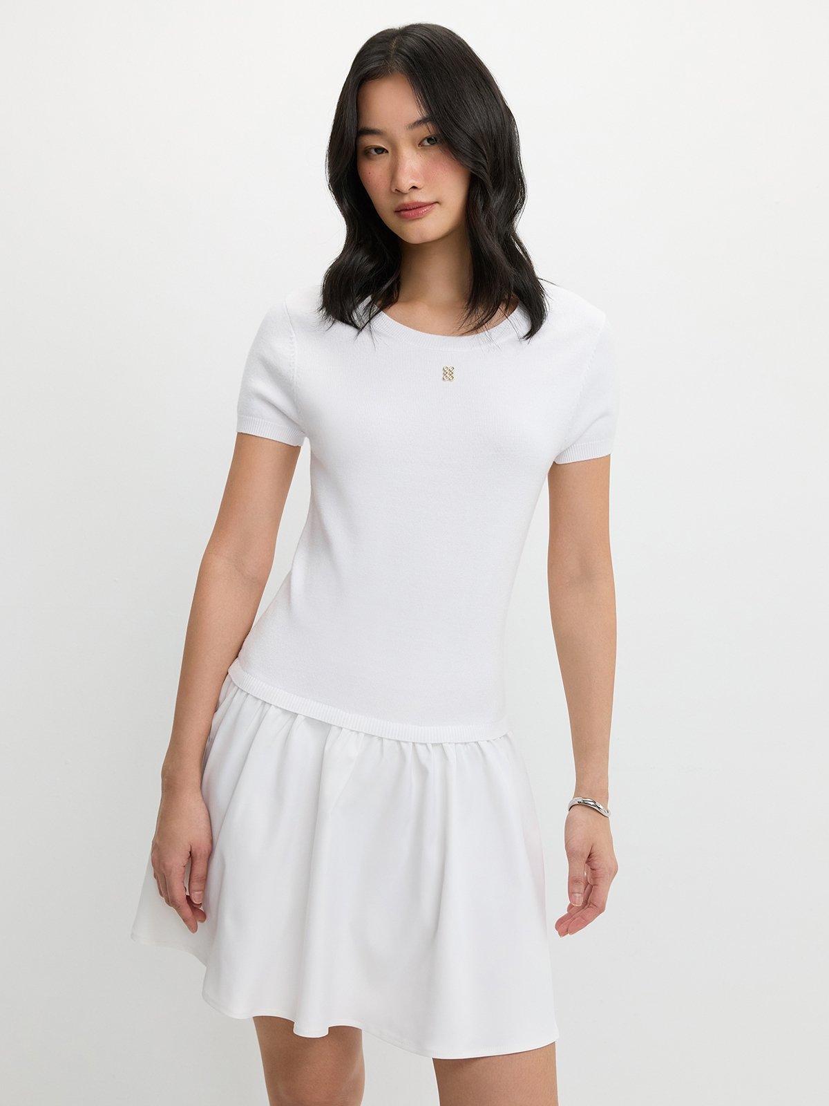 Layered Ruffled Skirt Dress - White - Pomelo Fashion