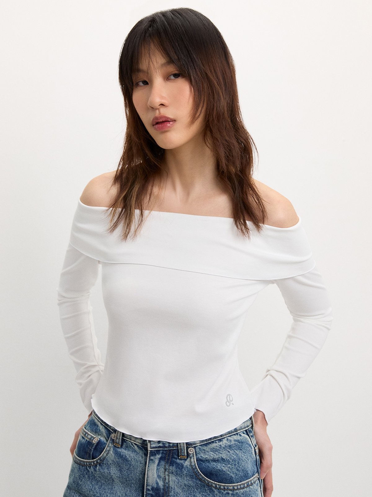 Off-Shoulder Top - White - Pomelo Fashion