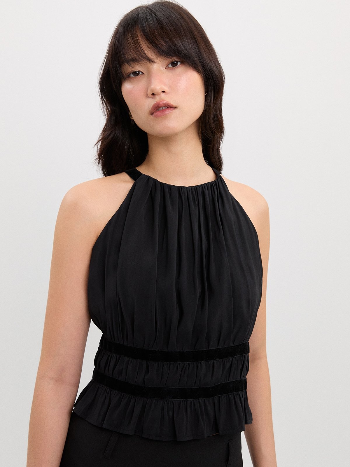 Halter Peplum Top - Black - Pomelo Fashion