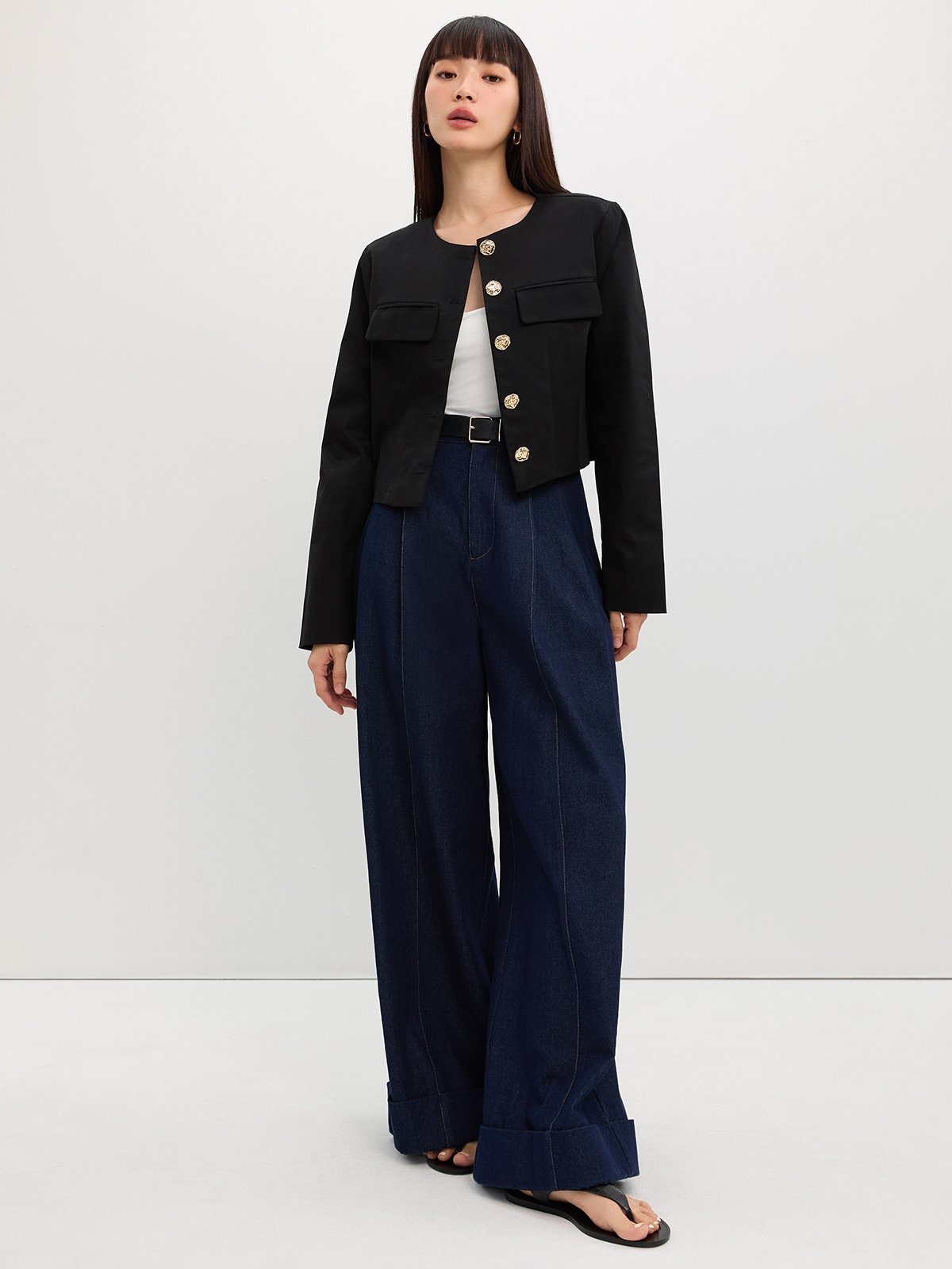 Button-Up Jacket - Black - Pomelo Fashion