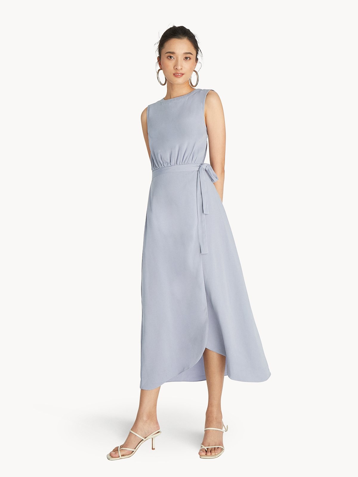 Maxi Tie Waist Dress Blue Pomelo Fashion