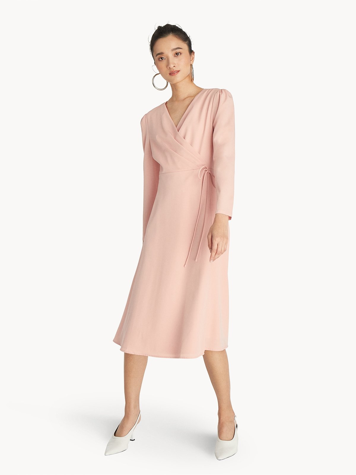 Midi Side Bow Dress - Pink - Pomelo Fashion