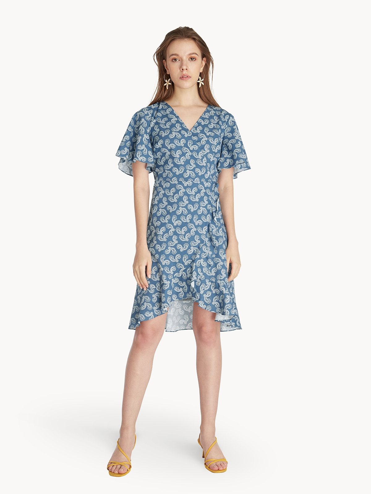 Paisley Print Wrap Dress - Navy - Pomelo Fashion