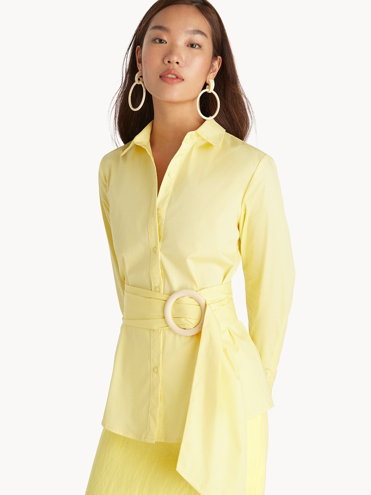 Round Belt Button Up Shirt - Yellow - Pomelo Fashion