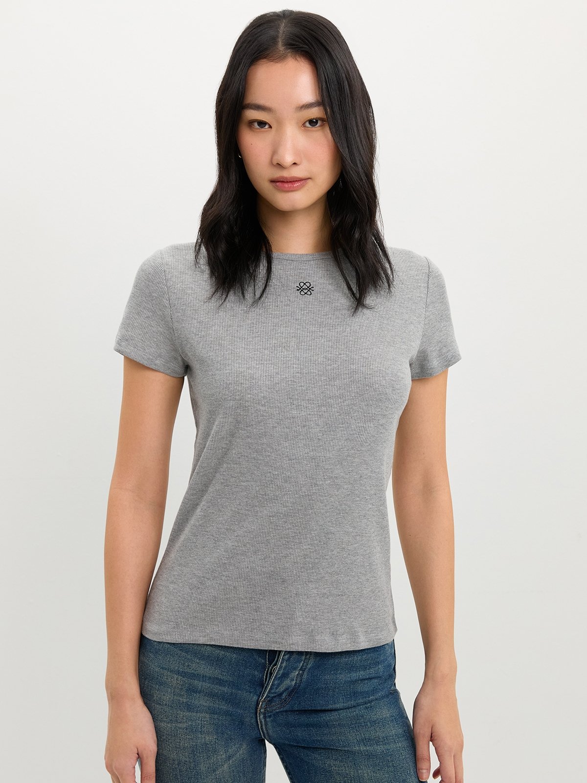 Ribbed Logo Tee - Mid Grey - Pomelo Fashion