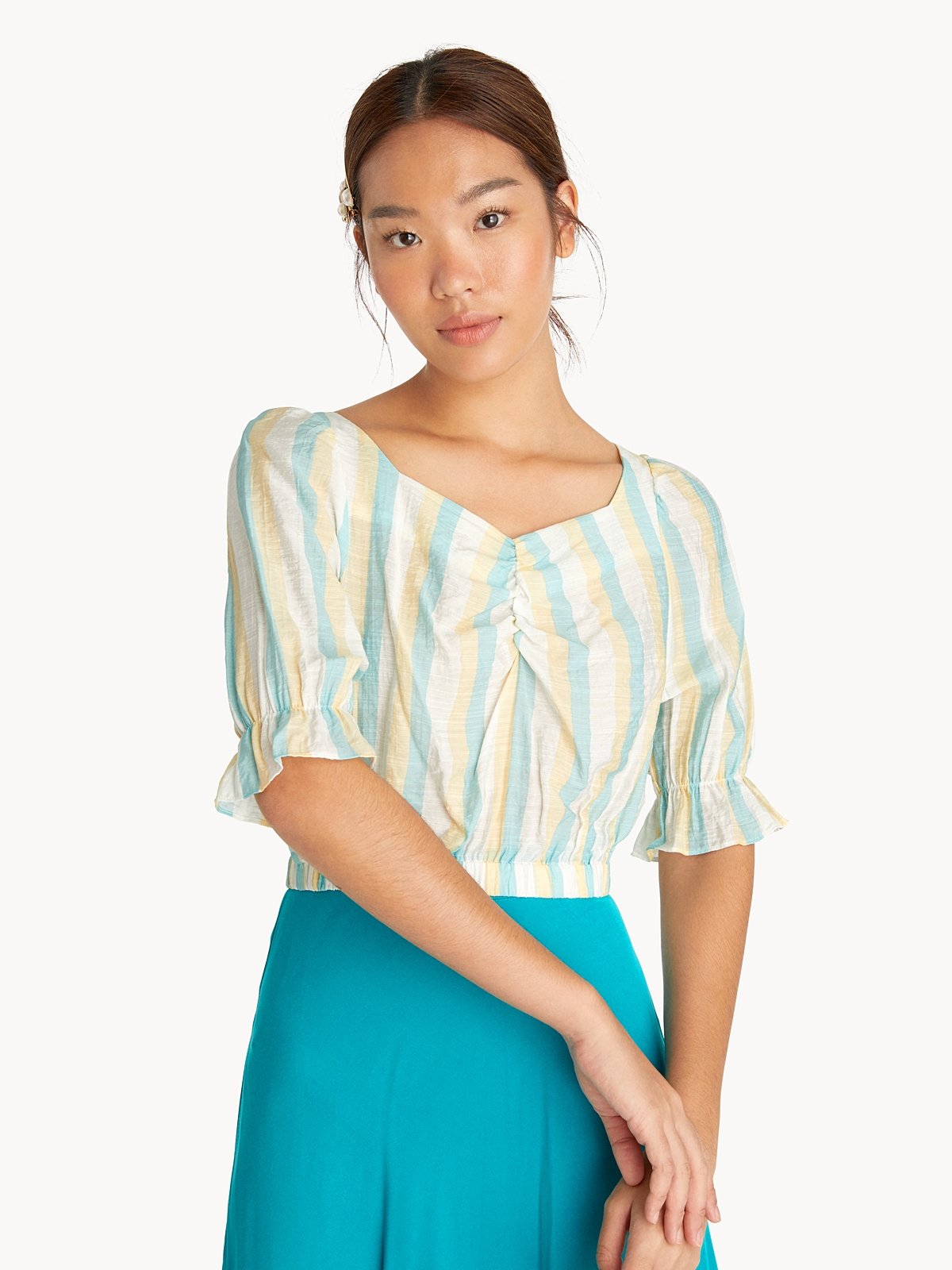 Cropped Smock Top - Blue - Pomelo Fashion