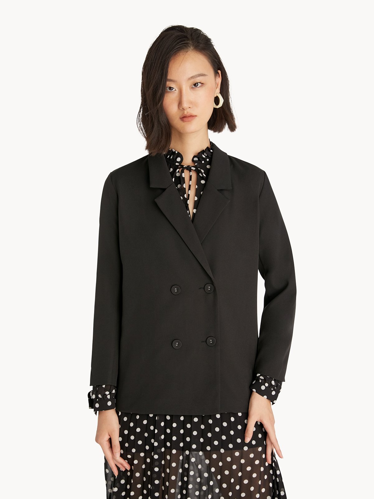 Double Breasted Classic Blazer - Black - Pomelo Fashion