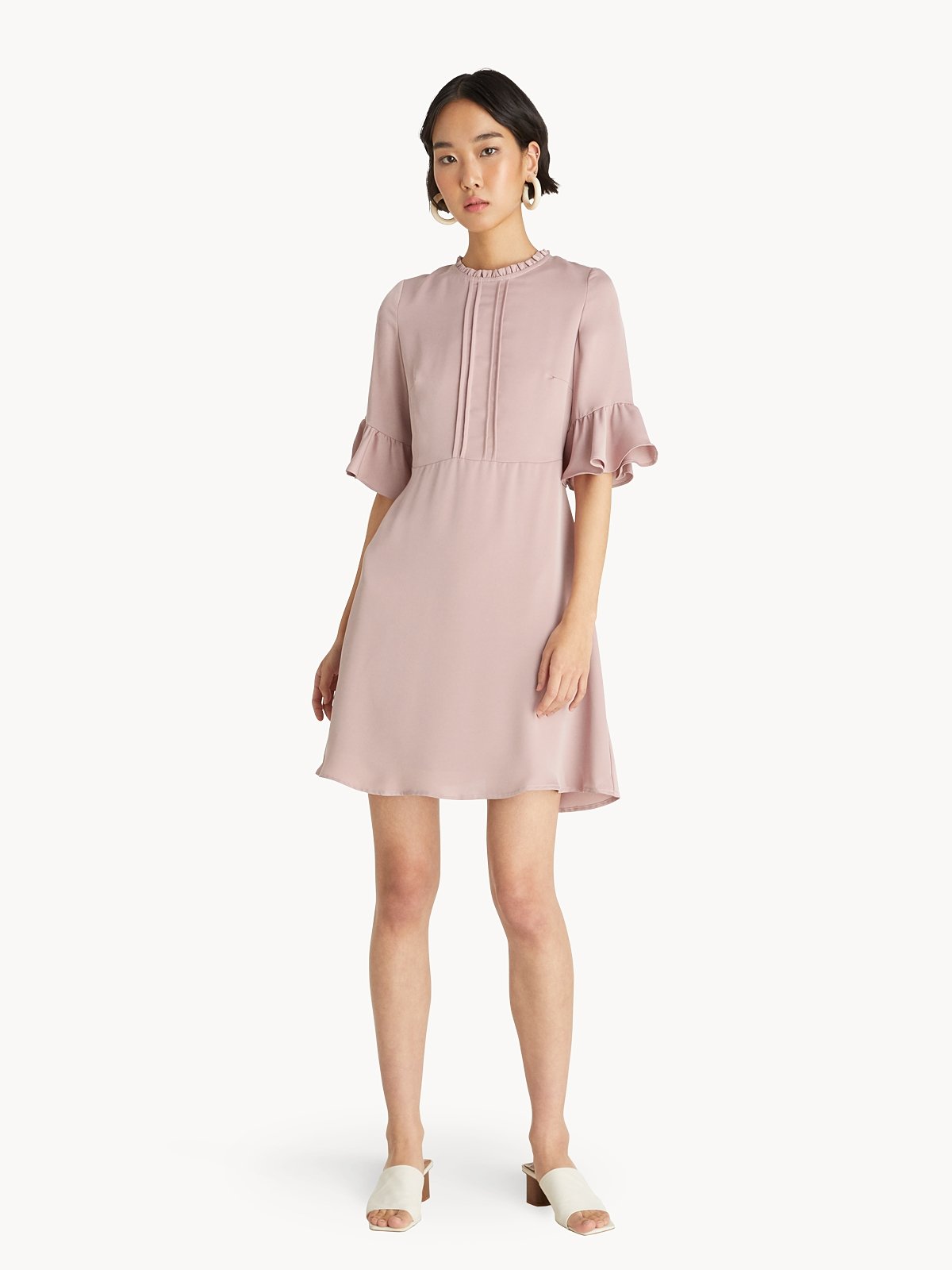 Flared Sleeve Dress - Pink - Pomelo Fashion