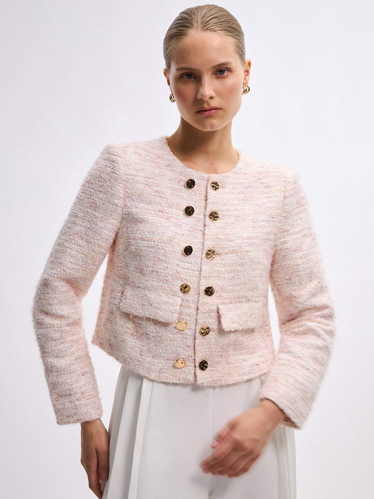Tweed Jacket - Light Pink - Pomelo Fashion