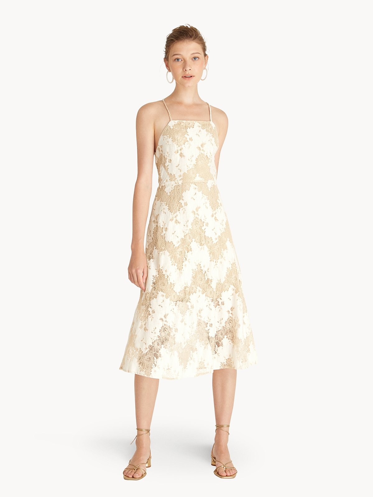 Open Back Lace Floral Dress - Cream - Pomelo Fashion