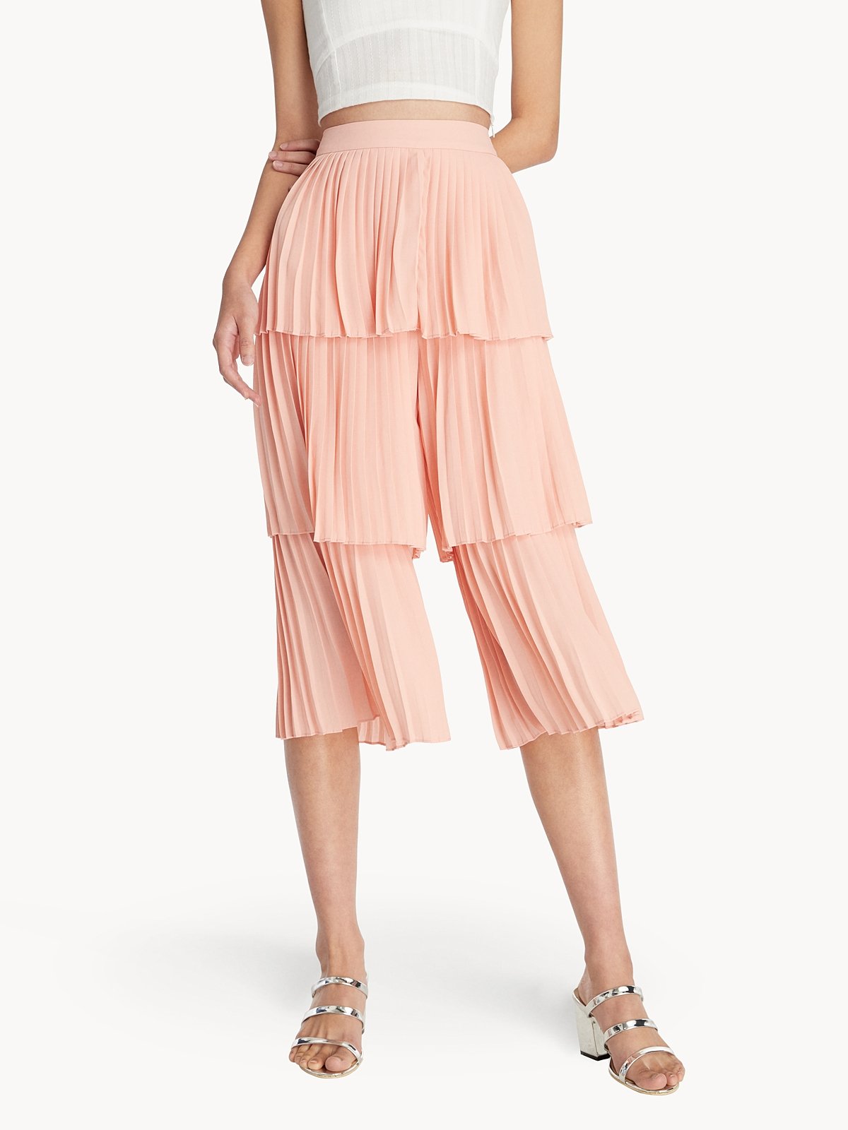 Tier Pleated Pants - Pink - Pomelo Fashion