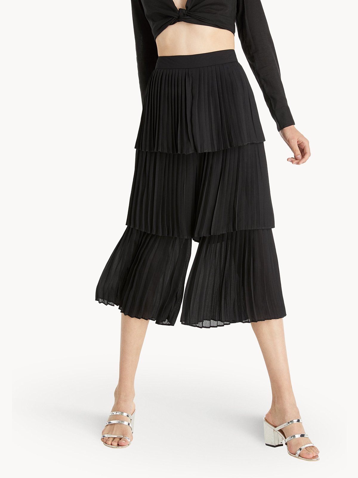 Tier Pleated Pants - Black - Pomelo Fashion