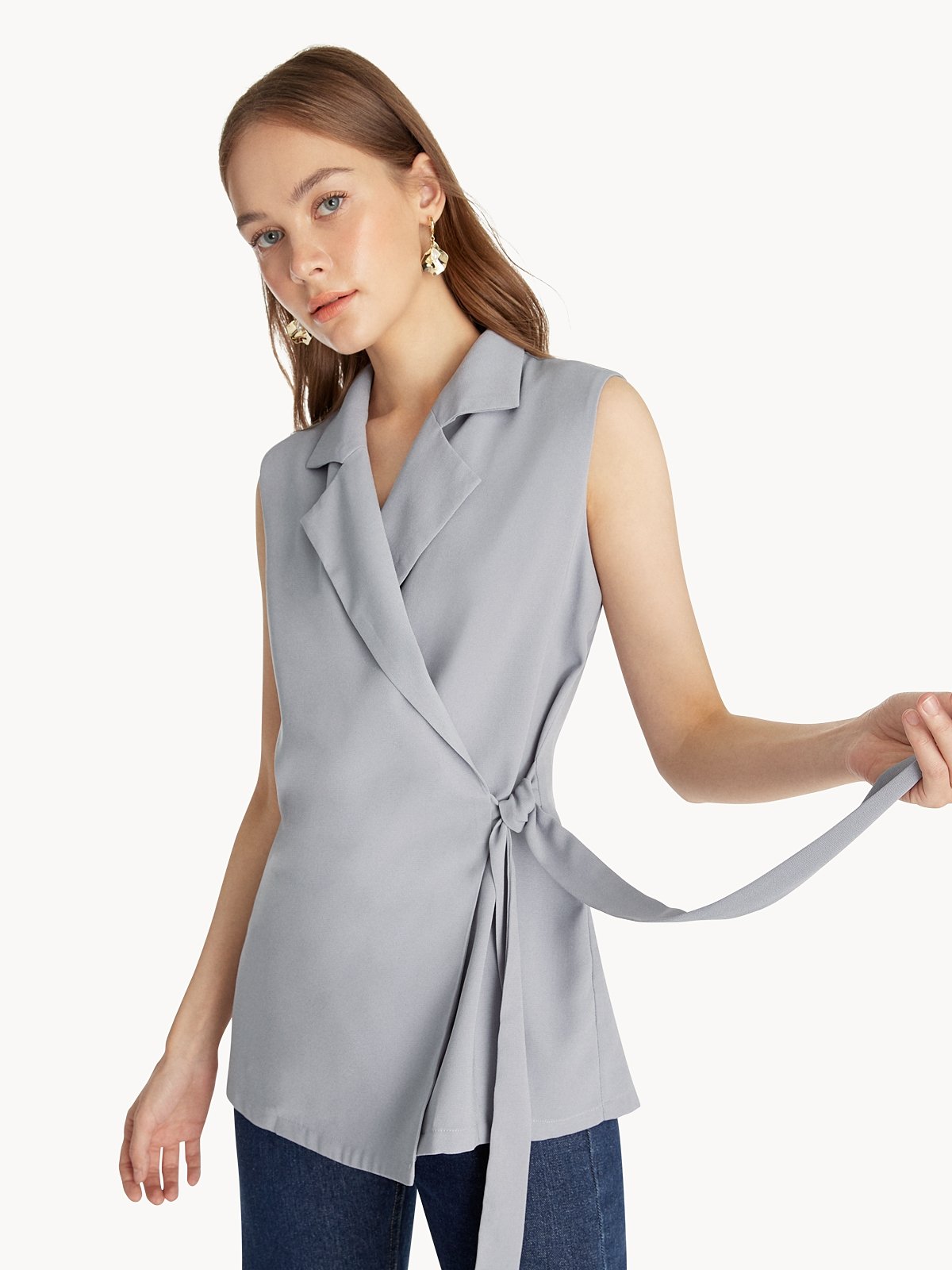 Sleeveless Wrap Top - Mid Grey - Pomelo Fashion
