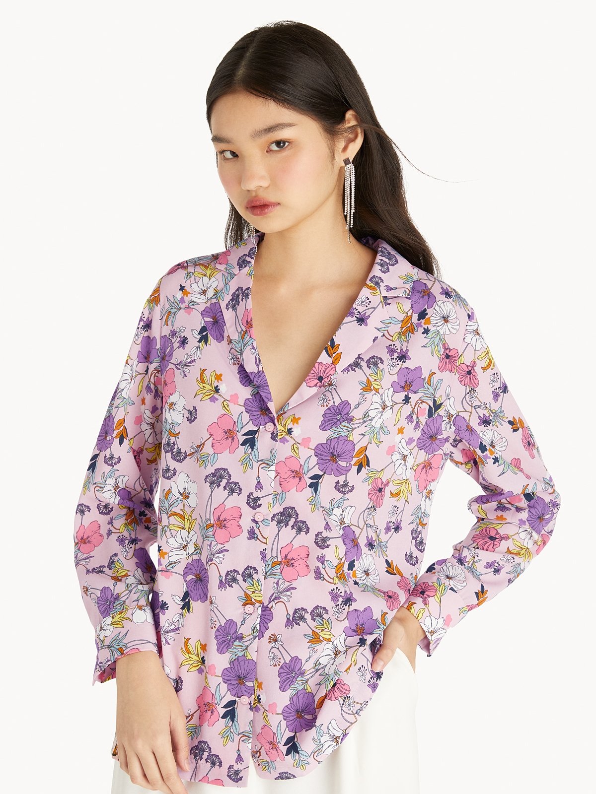 Loose Floral Shirt - Pink - Pomelo Fashion
