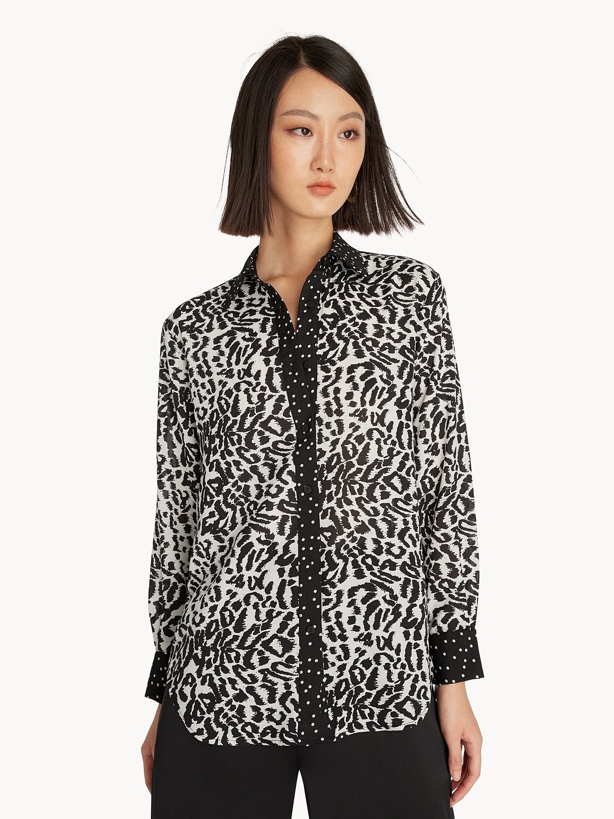 Mixed Print Shirt - White - Pomelo Fashion