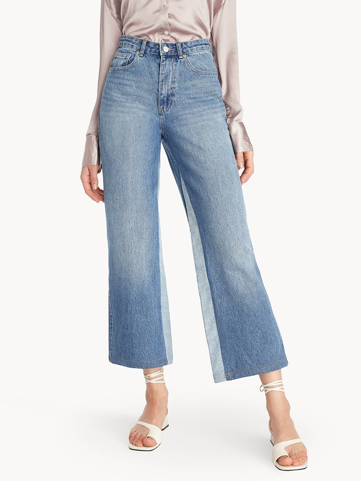 Two Tone Jeans - Blue - Pomelo Fashion