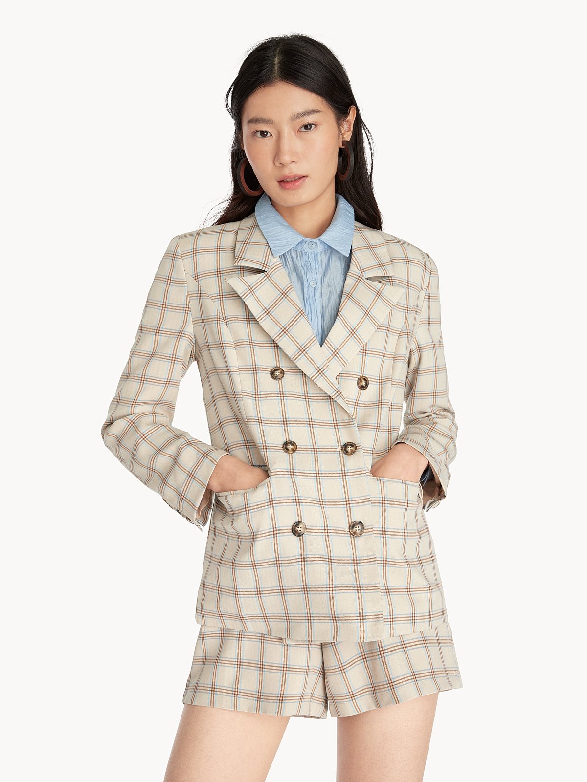 Oversize Double Breasted Blazer - Cream - Pomelo Fashion