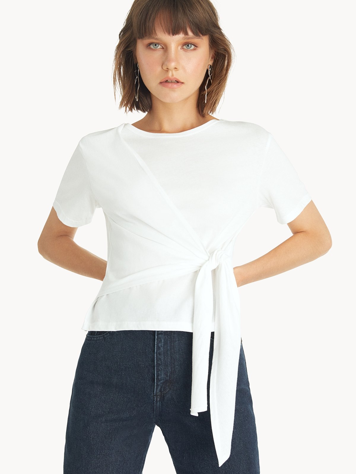 Side Tie Tee - White - Pomelo Fashion