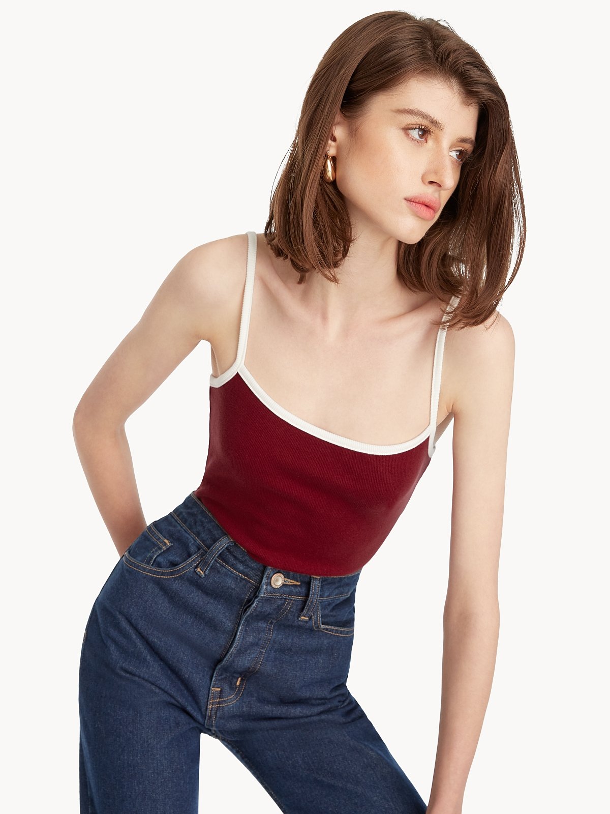 Cross Back Bodysuit - Red - Pomelo Fashion