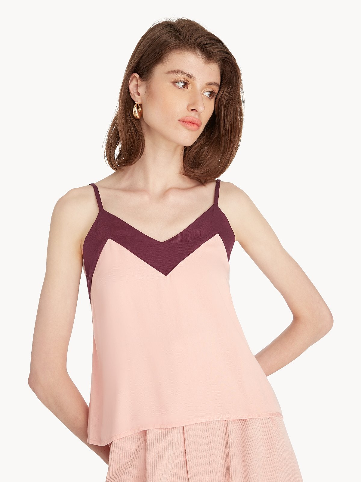 Cami Two Tone Top - Pink - Pomelo Fashion