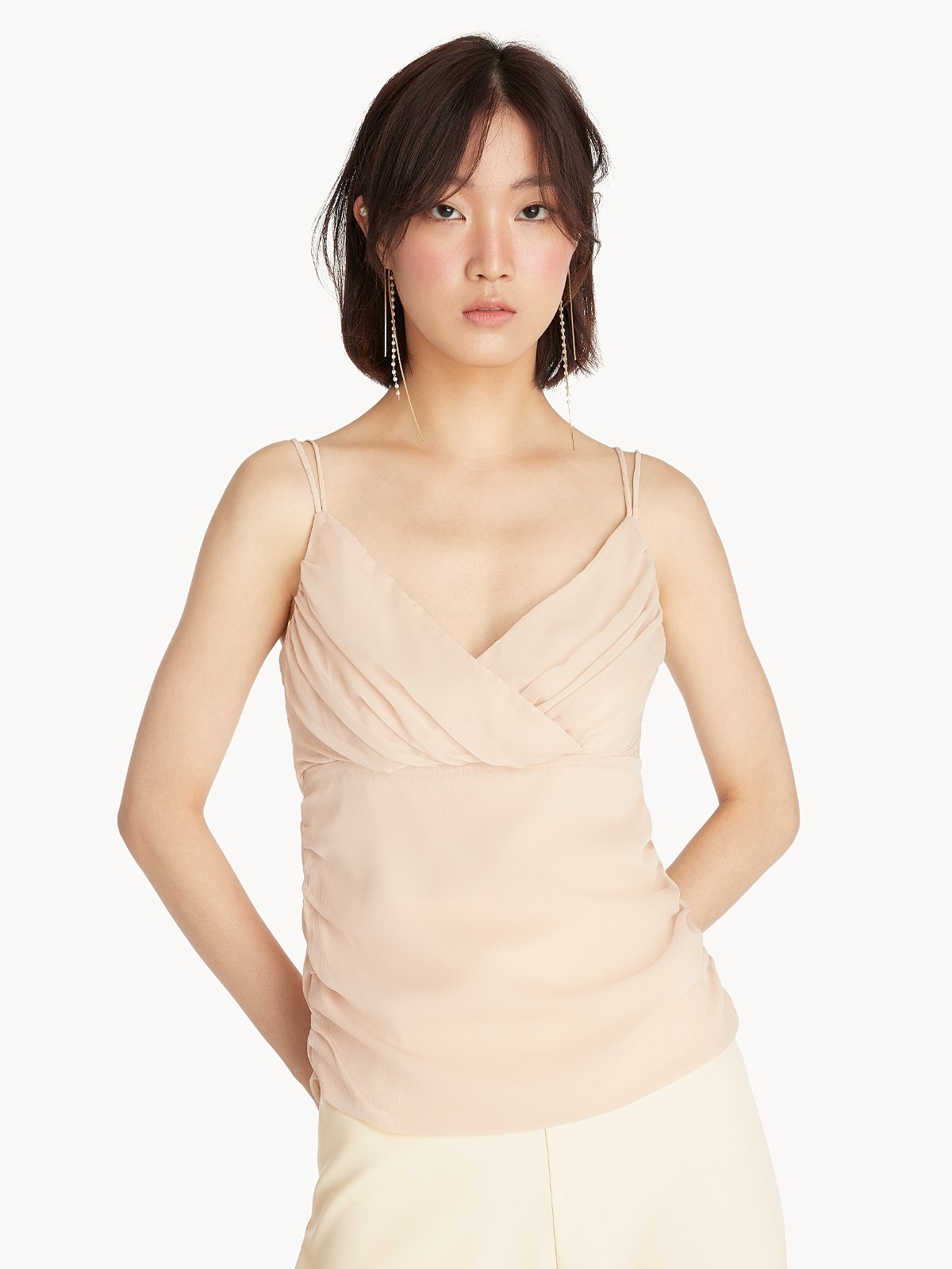 Double Strap Ruched Tank Beige Pomelo Fashion double-strap-ruched-tank-beige-pomelo-fashion