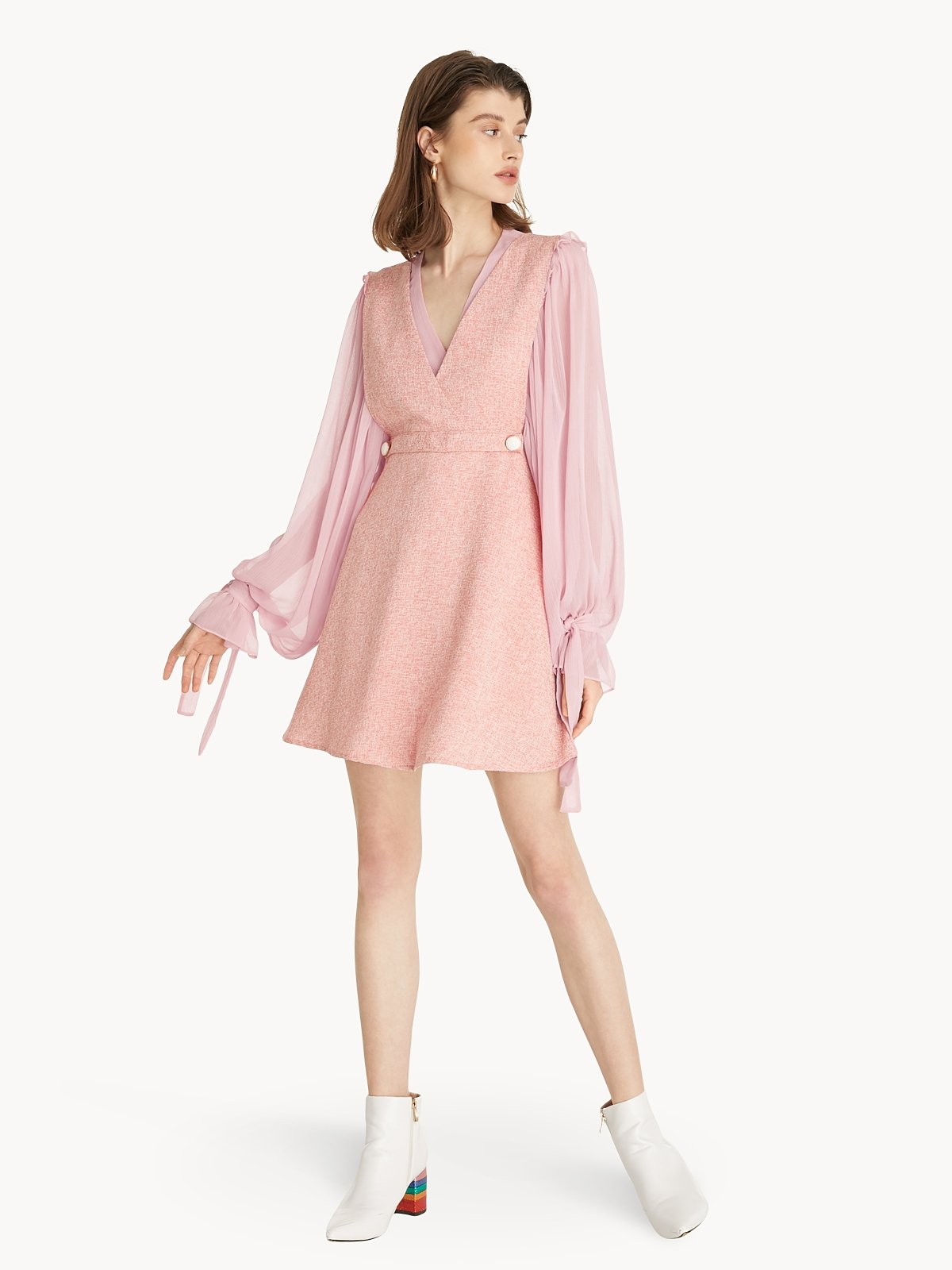 Tweed Mini Dress - Pink - Pomelo Fashion