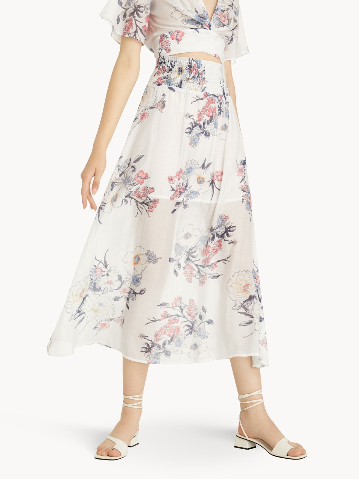 Floral Sheer Maxi Skirt - White - Pomelo Fashion