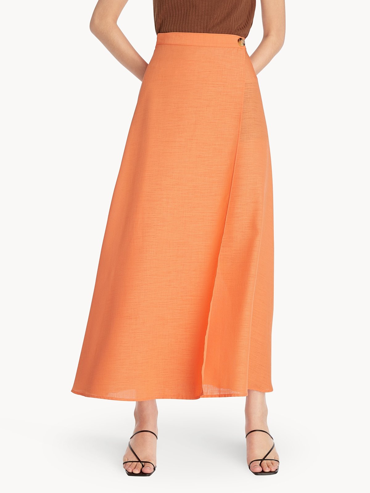 Maxi Buttoned Wrap Skirt - Orange - Pomelo Fashion