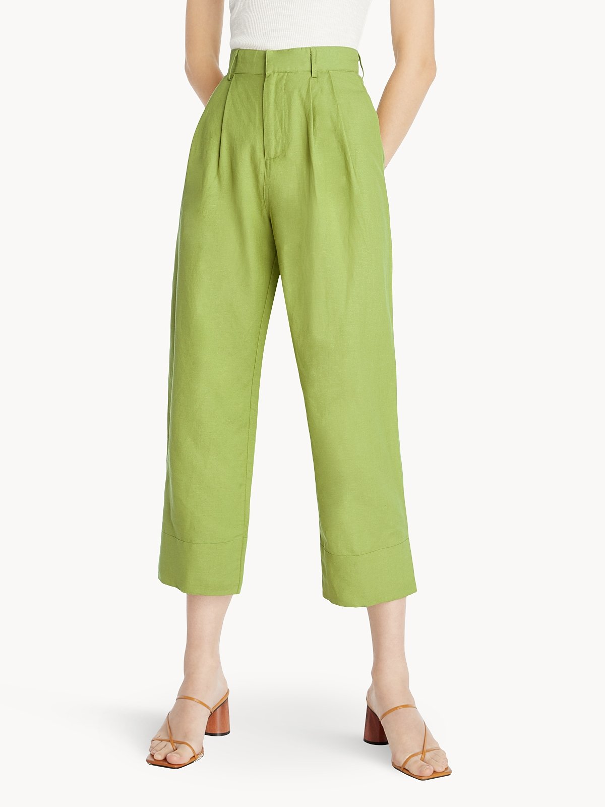 Cropped High Rise Pants - Green - Pomelo Fashion