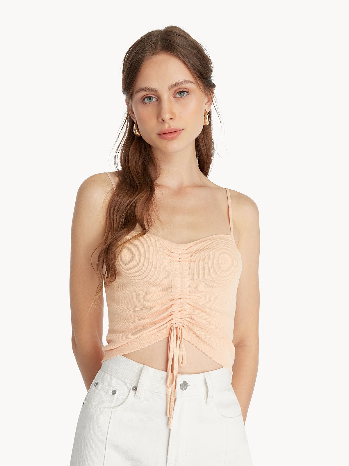 Cami Drawstring Crop Top - Pink - Pomelo Fashion