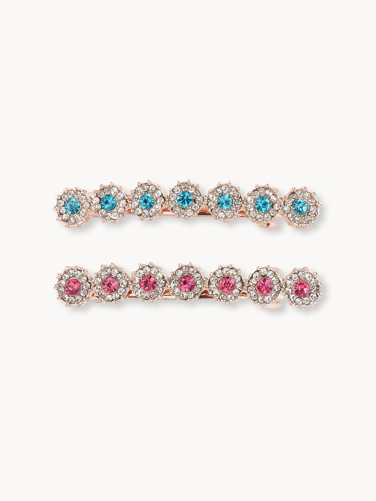 Flower Diamante Hair Clip Duo - Multi Color - Pomelo Fashion