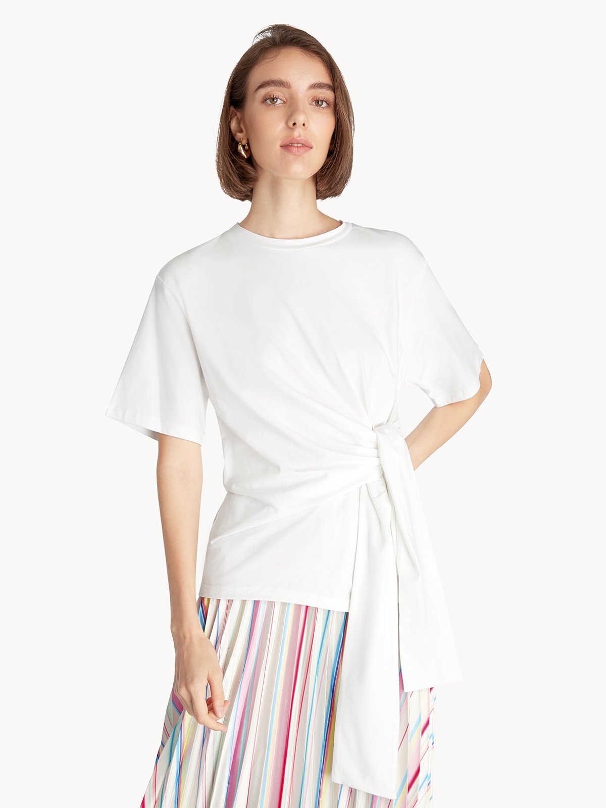 Loose Side Knot Tee - White - Pomelo Fashion