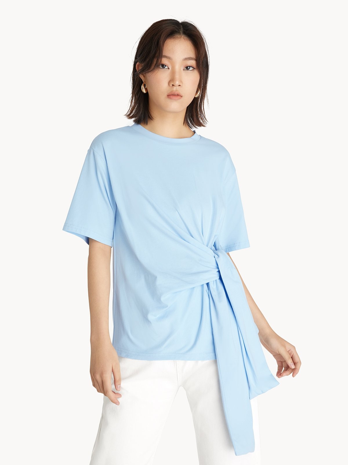 Loose Side Knot Tee - Blue - Pomelo Fashion