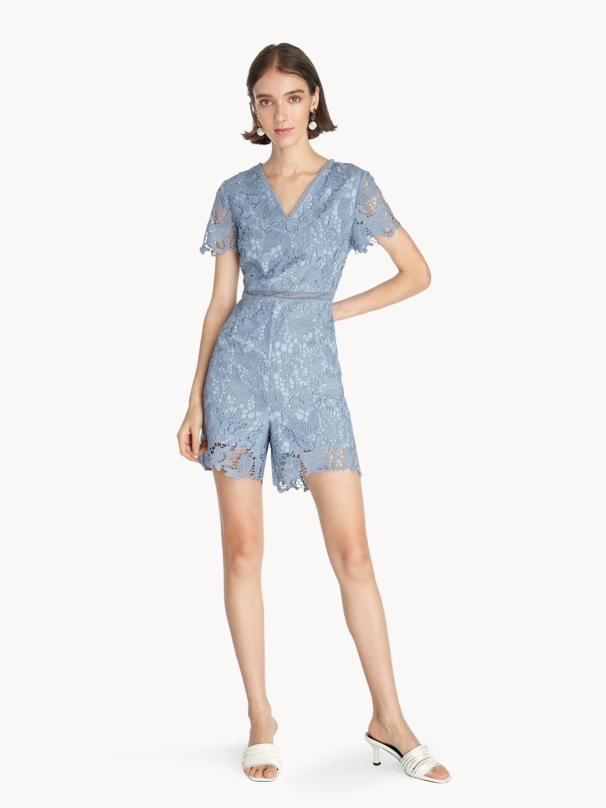 Lace Romper - Blue - Pomelo Fashion