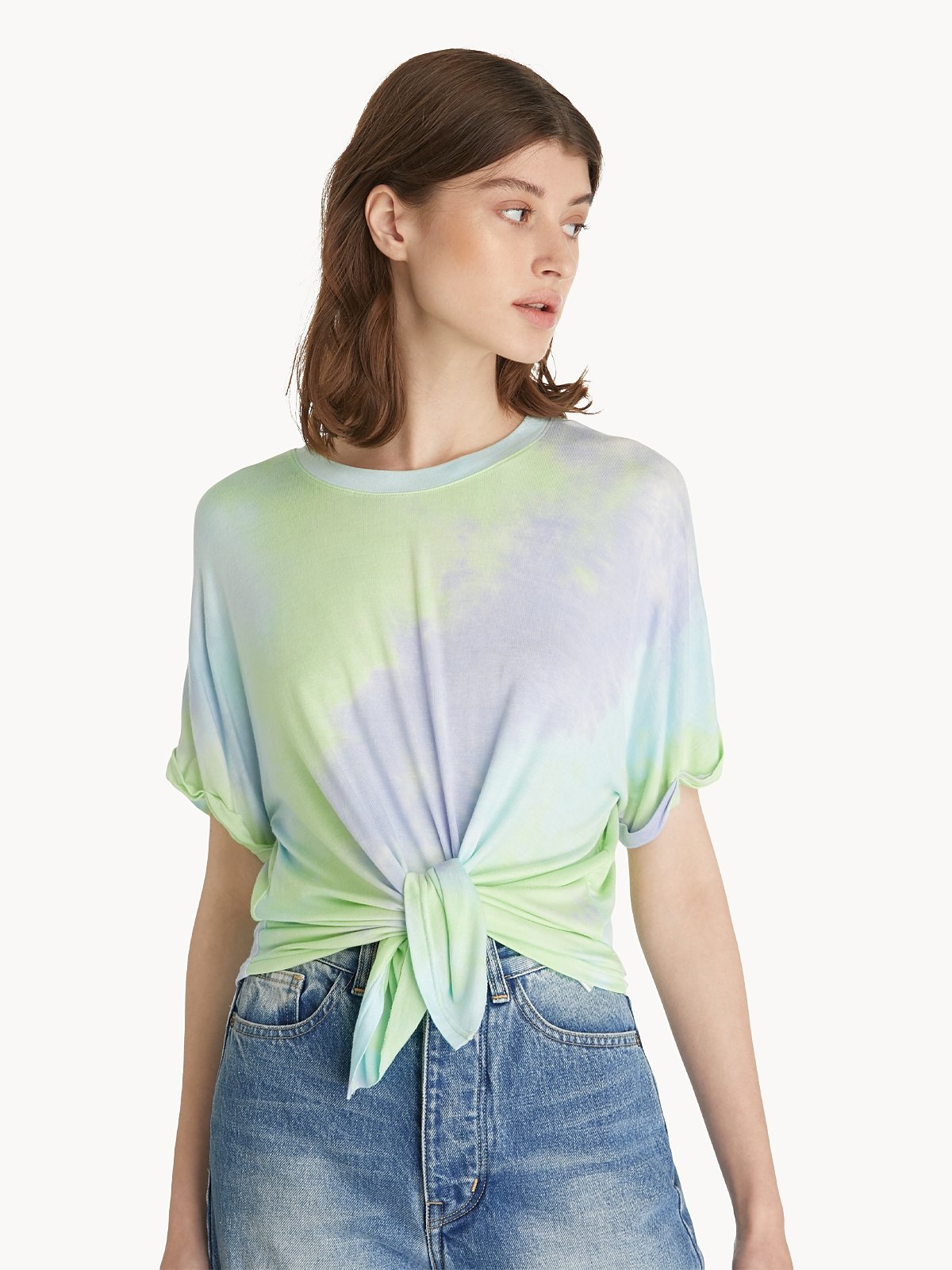 Tie Dye Front Knot Top - Blue - Pomelo Fashion