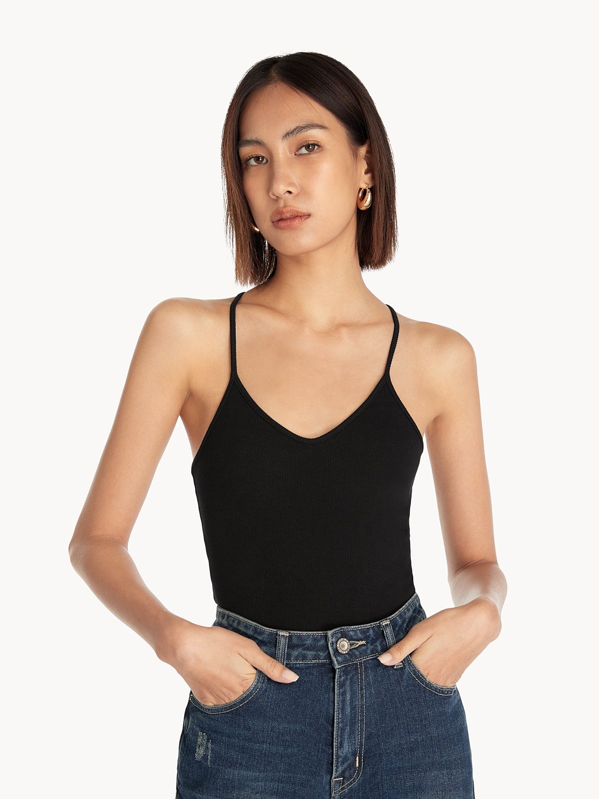 Cross Back Bodysuit - Black - Pomelo Fashion